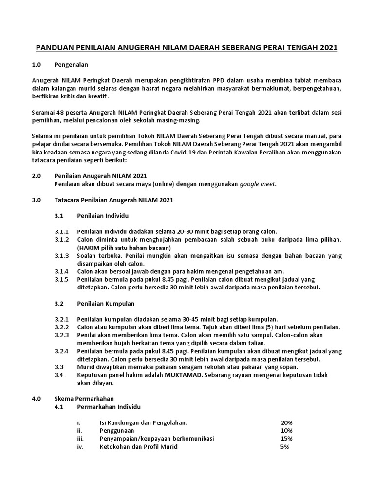 Panduan Penilaian Tokoh Nilam 2021 Baru Perubahan | PDF