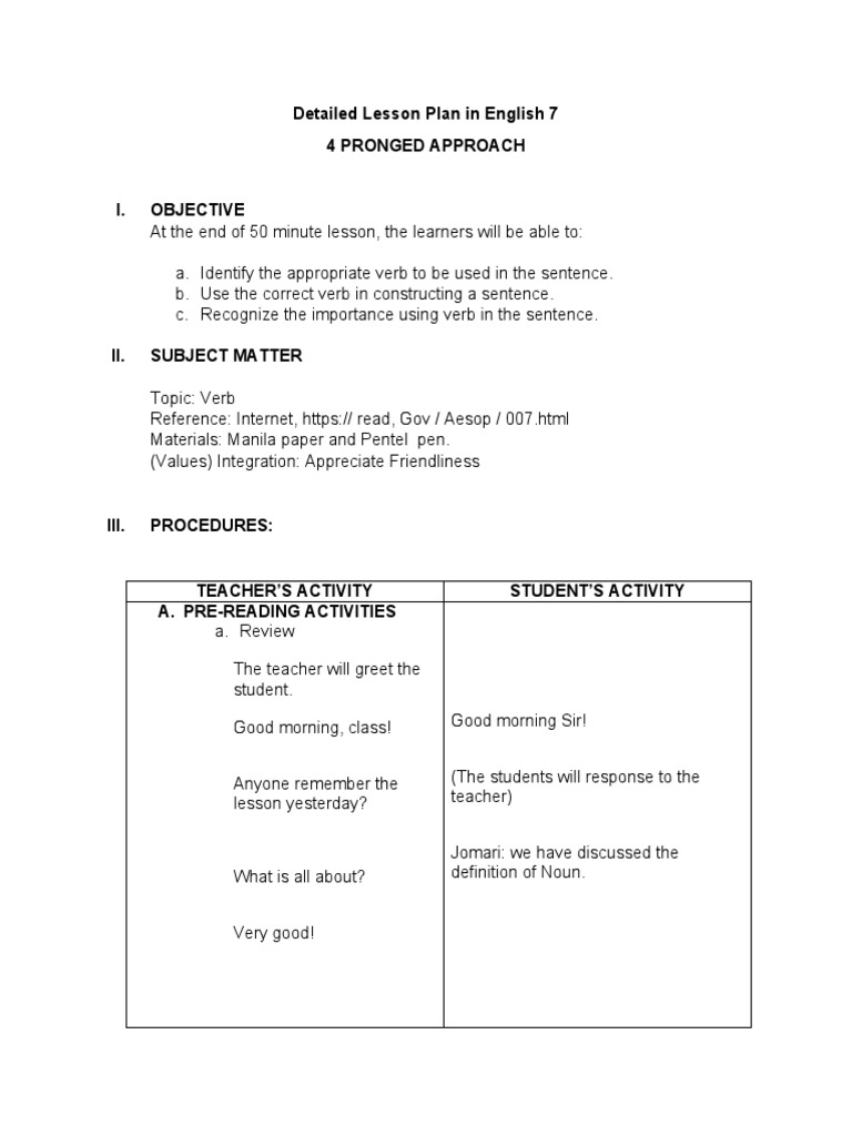Detailed Lesson Plan in English 7 | PDF | Noun | Reading Comprehension