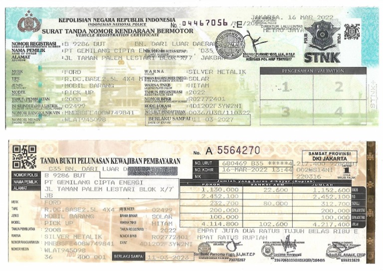 STNK Ford Ranger 2022 | PDF