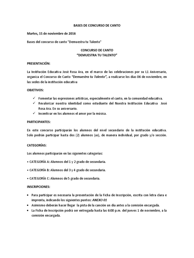 Bases de Concurso de Canto | PDF | Las artes escénicas
