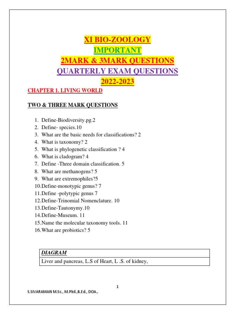 Xi Bio-Zoology - 2mark & 3mark Questions | PDF | Anatomy | Organ (Anatomy)