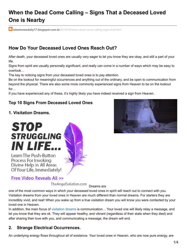 When The Dead Come Calling Signs That A Deceased Loved One Is Nearby ...