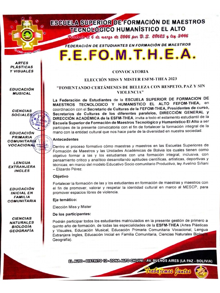 Elección Miss y Mister Esfm-Thea 2023 | PDF