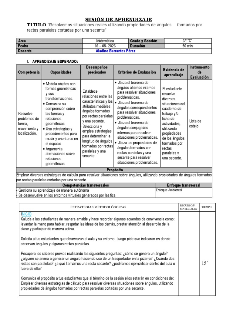 Hoja De Trabajo De Dos Líneas Paralelas Cortadas Por Una Transversal