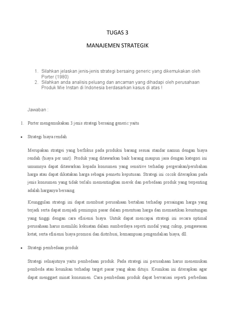 Tugas 3 Manajemen Strategik | PDF