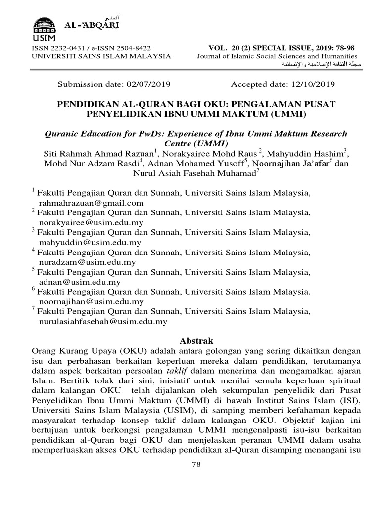 Pendidikan Al Quran Bagi OKU Pengalaman | PDF