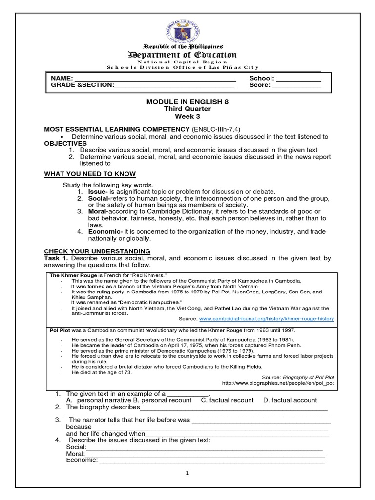 Q3 Gr.8 Module 3 Week 3 | PDF | Democratic Kampuchea | Cambodia