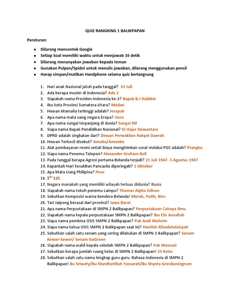 Quiz Rangking 1 Balikpapan | PDF