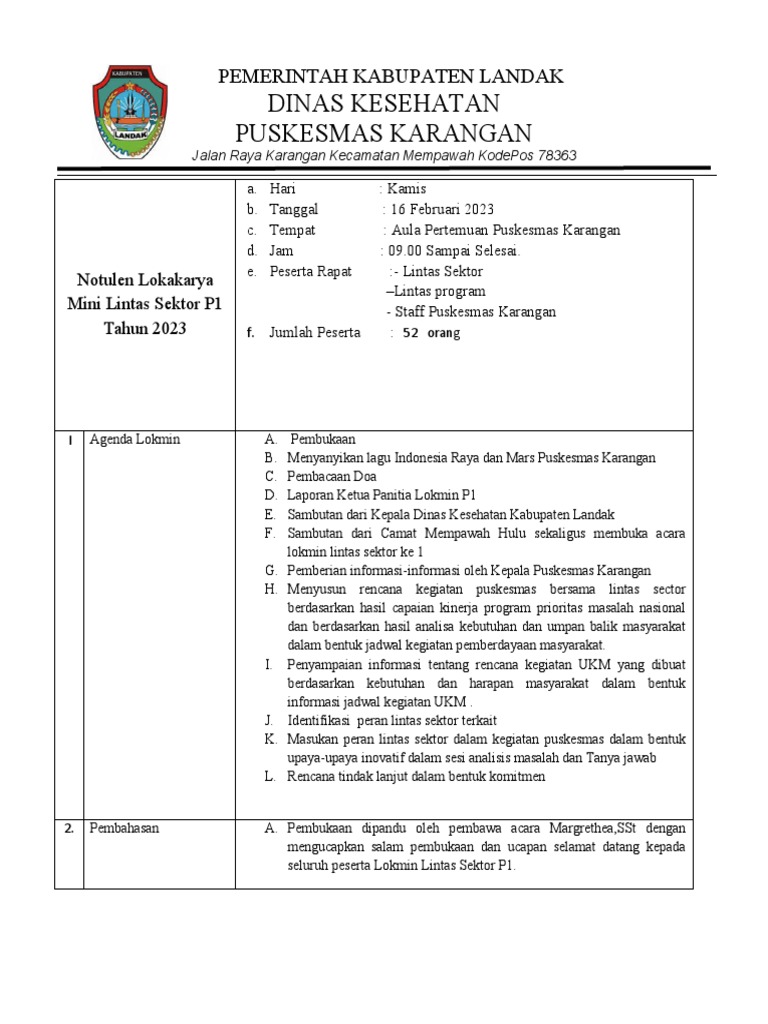 Notulen Lokmin Linsek P1 2023 | PDF