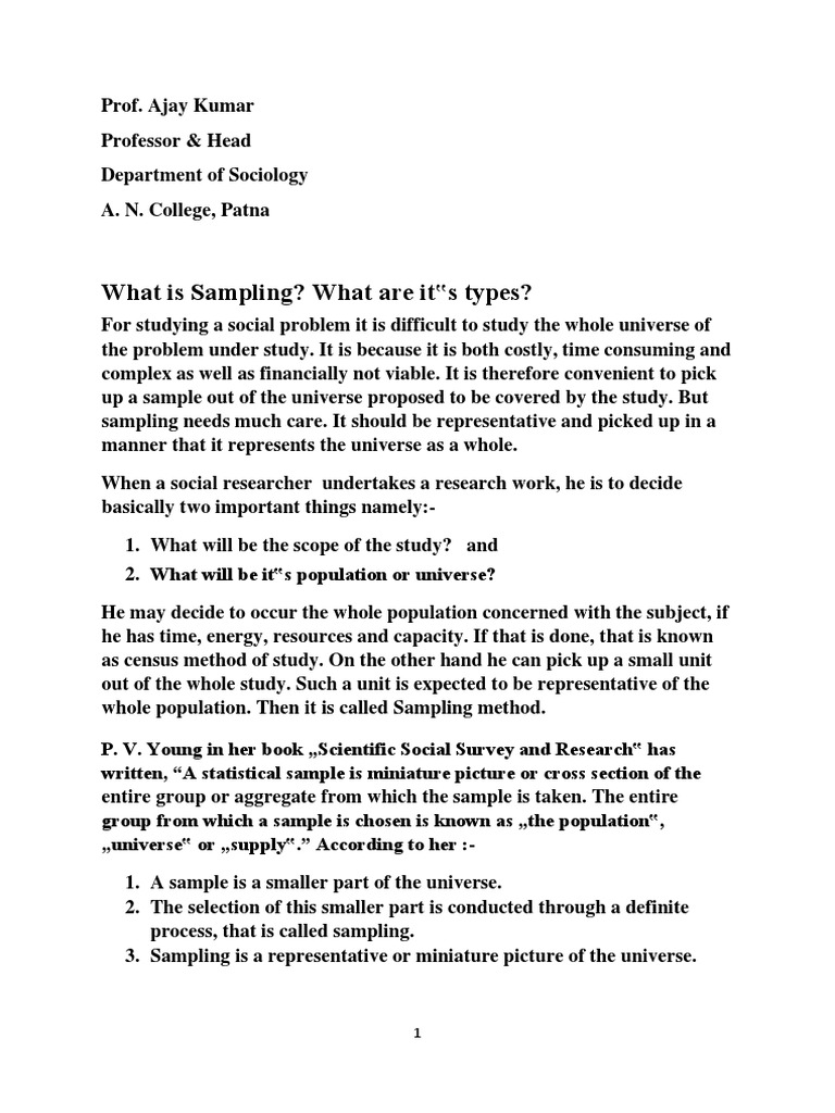 Sampling and Its Types Part - 2 - Ajay Kumar | PDF | Sampling (Statistics) | Randomness