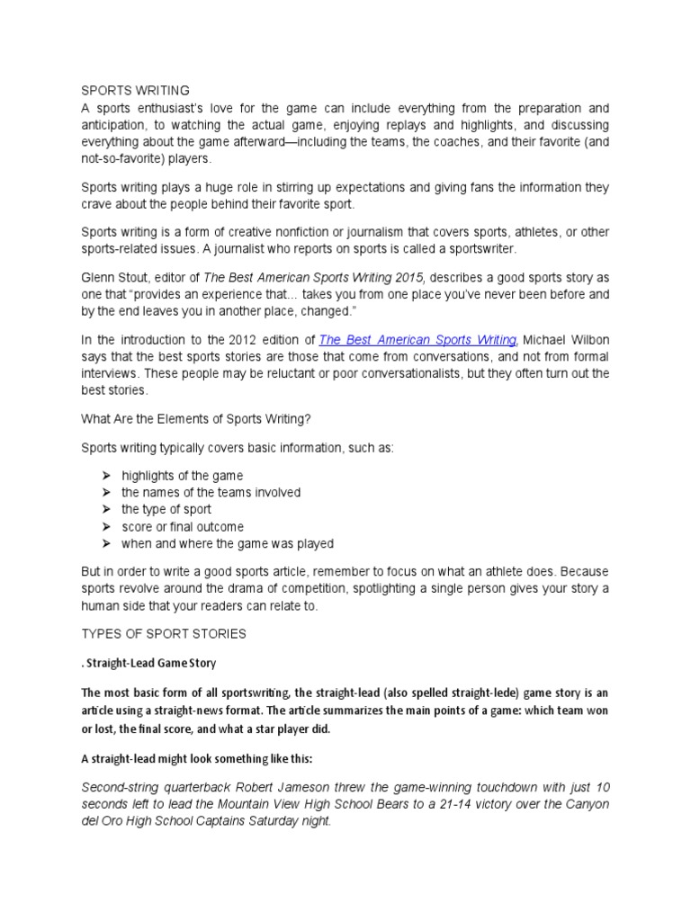 Sports Writing | PDF | Sports