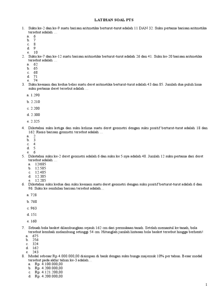 Latihan Soal PTS Matematika Aritmetika dan Geometri | PDF