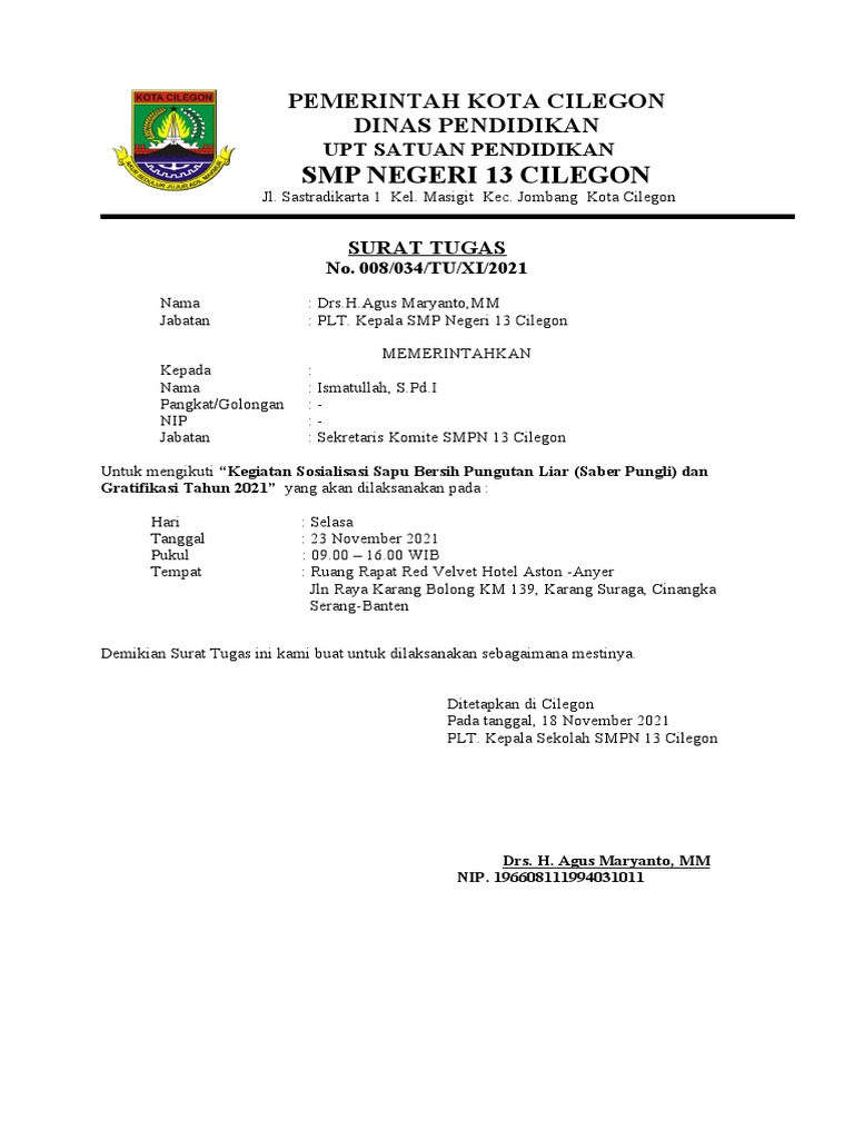 034 Surat Tugas Sek Komite Saber Pungli | PDF