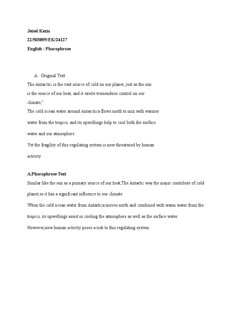 Paraphrasing Techniques and Examples | PDF | Antarctica | Water