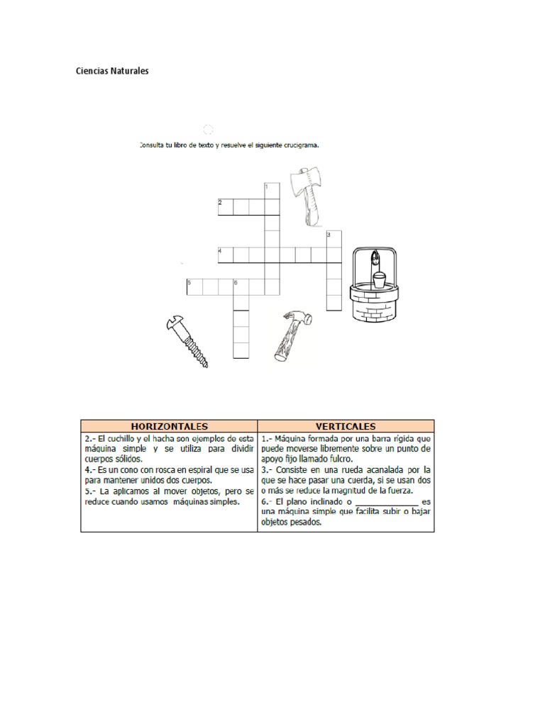 Crucigrama Maquinas Simples | PDF Crucigrama Maquinas Simples | PDF