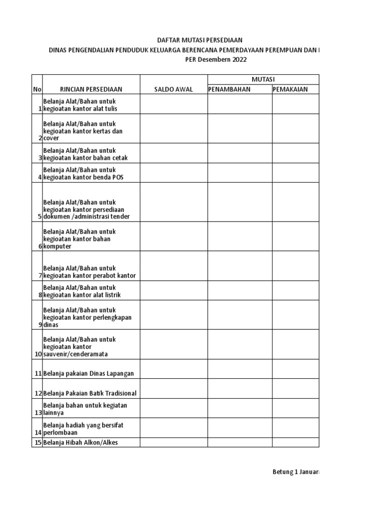 Mutasi Persediaan Dinas 2022 | PDF