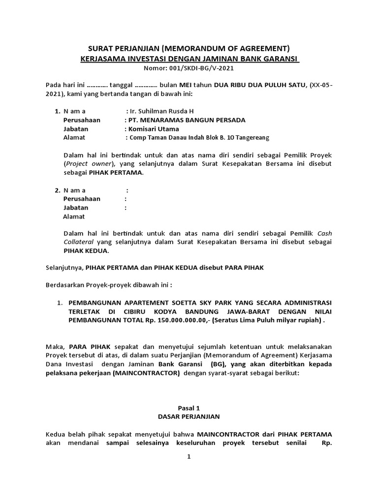 Draft Mou Penerbitan BG. | PDF