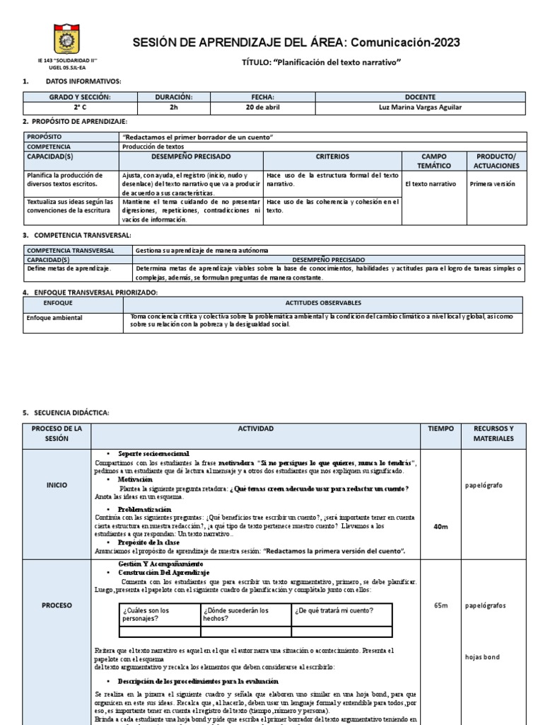 Planificación de Un Cuento - SESIÓN | PDF | Aprendizaje | Cuentos Planificación de Un Cuento - SESIÓN | PDF | Aprendizaje | Cuentos