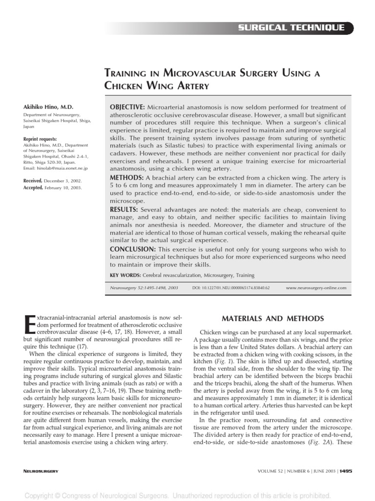 Training in Microvascular Surgery Using | PDF | Surgery | Coronary ...