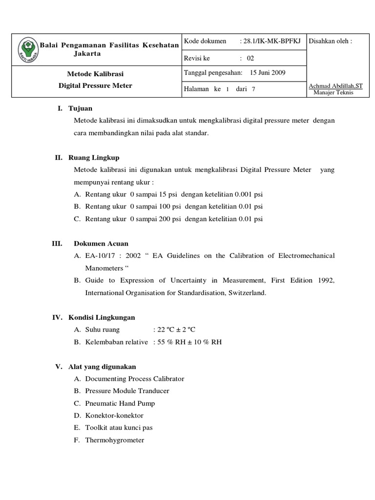 Kalibrasi Digital Pressure Meter | PDF