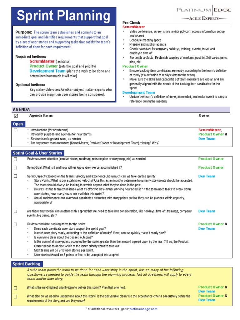 Sprint-Planning-Checklist-Platinum-Edge | PDF | Scrum (Software ...