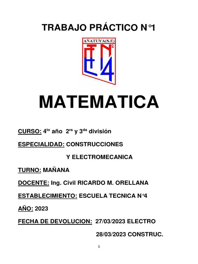 Matematica 4 T P N°1 Clase Prof Orellana Ricardo Pdf