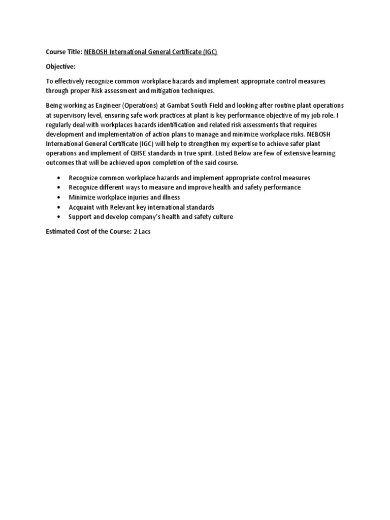 Nebosh Proposal (CPD) | PDF