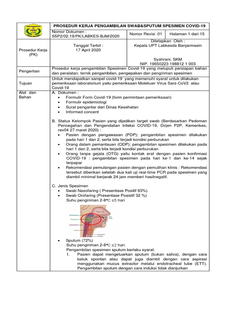PK Pengambilan Swab Orofaring Dan Nasofaring Covid 19 Ok 2-Dikonversi | PDF