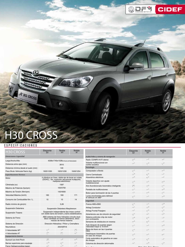 Especificaciones del Dongfeng H30 Cross | PDF | Airbag | Direccion