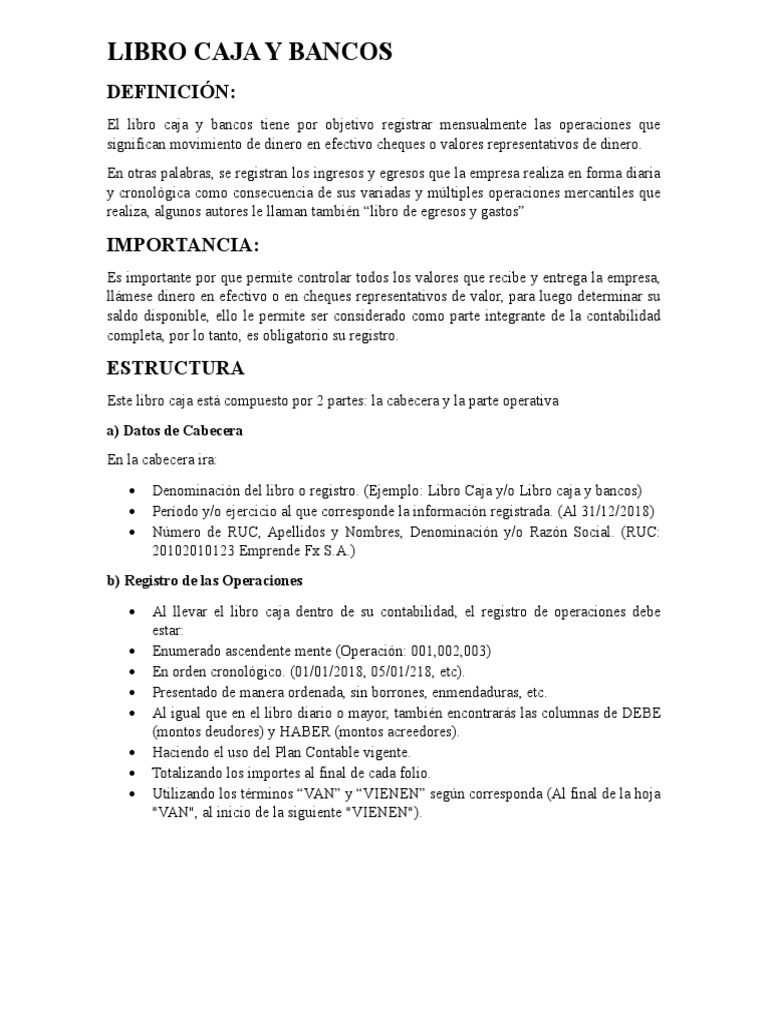 Libro Caja y Bancos | PDF