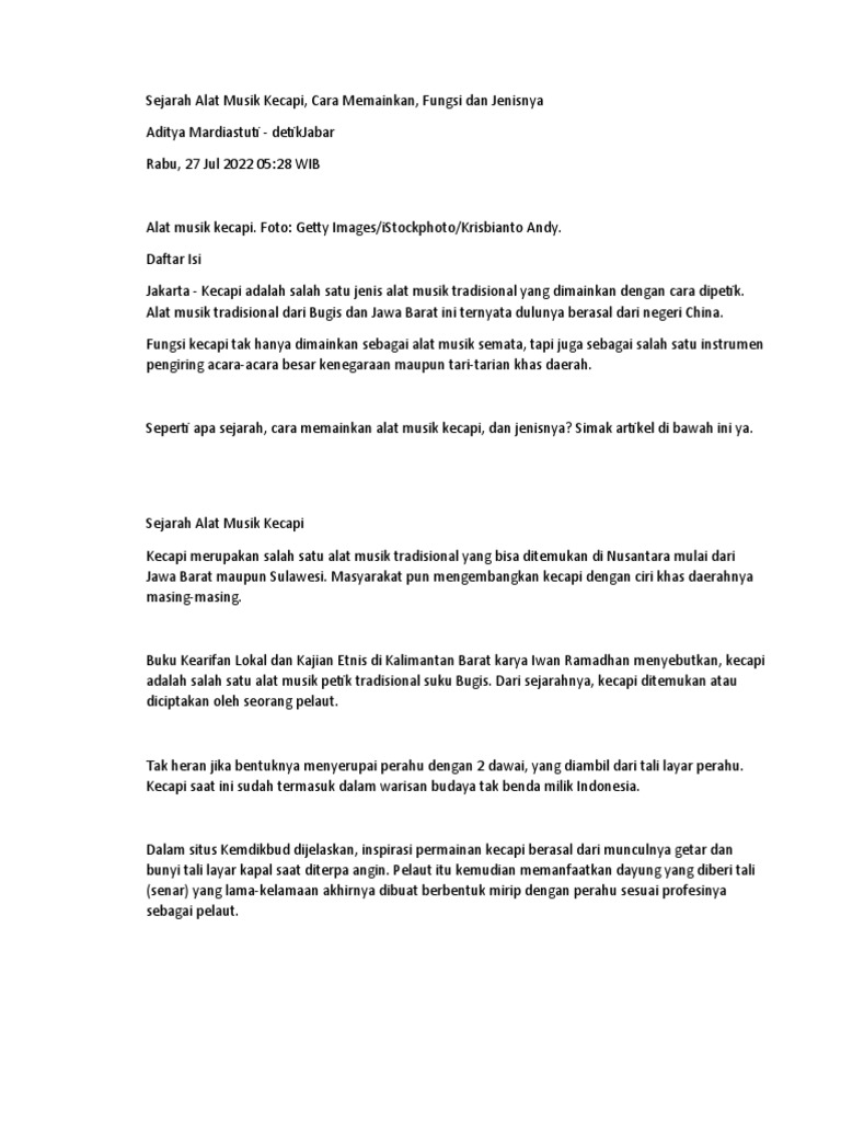 Sejarah Alat Musik Kecapi | PDF