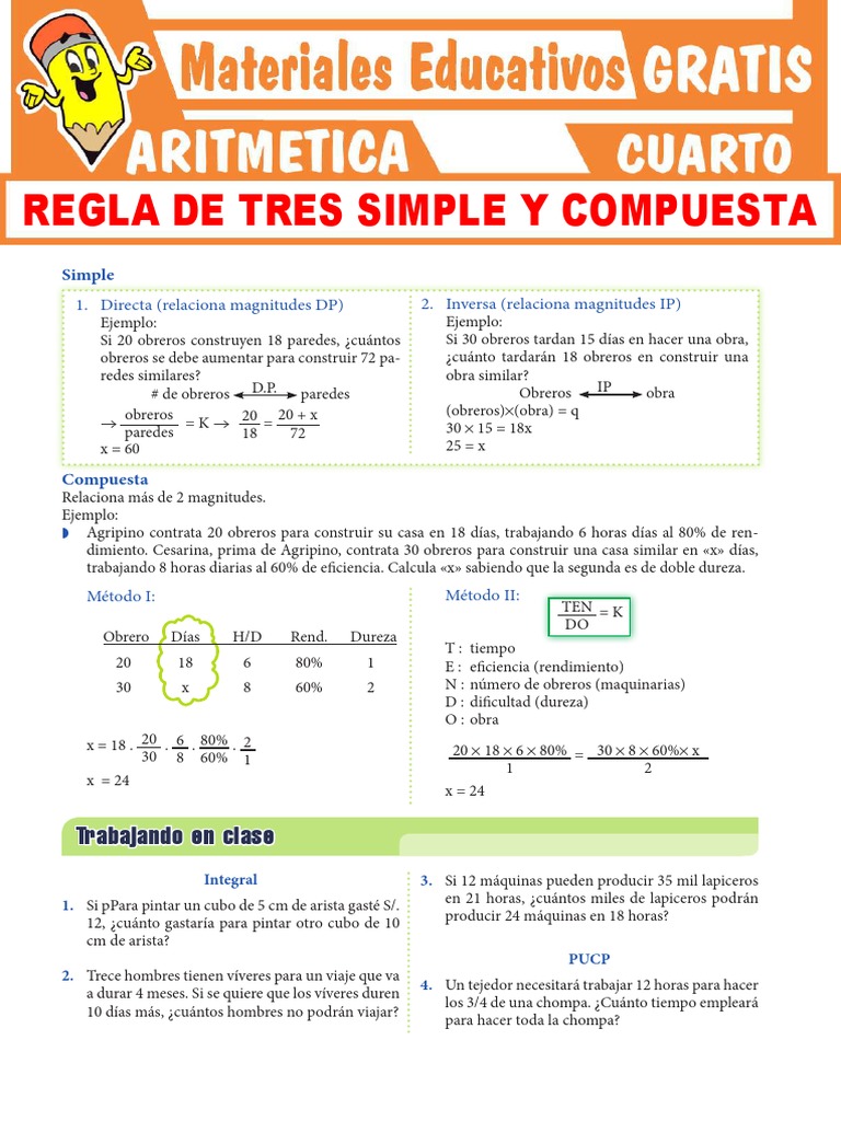 Regla de Tres Simple y Compuesta para Cuarto Grado de Secundaria | PDF