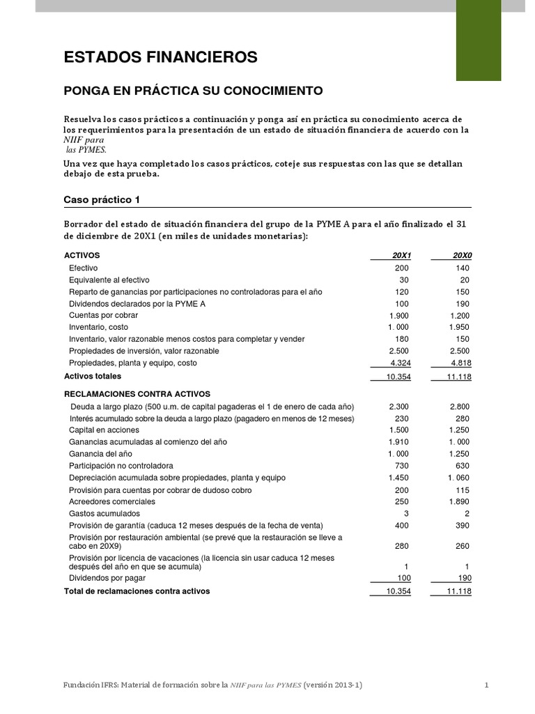 Estados Financieros NIIF PYMES: Ejemplos Prácticos | PDF