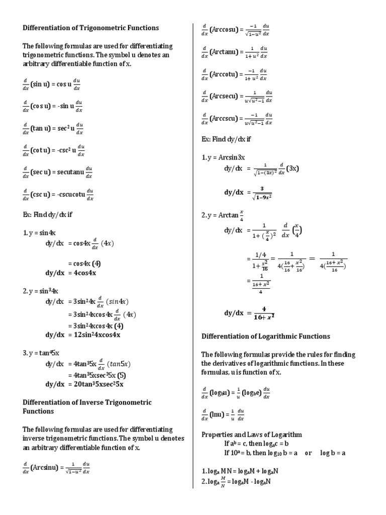 Differentiation of Trigonometric - Inverse Trigo - Exponential and ...