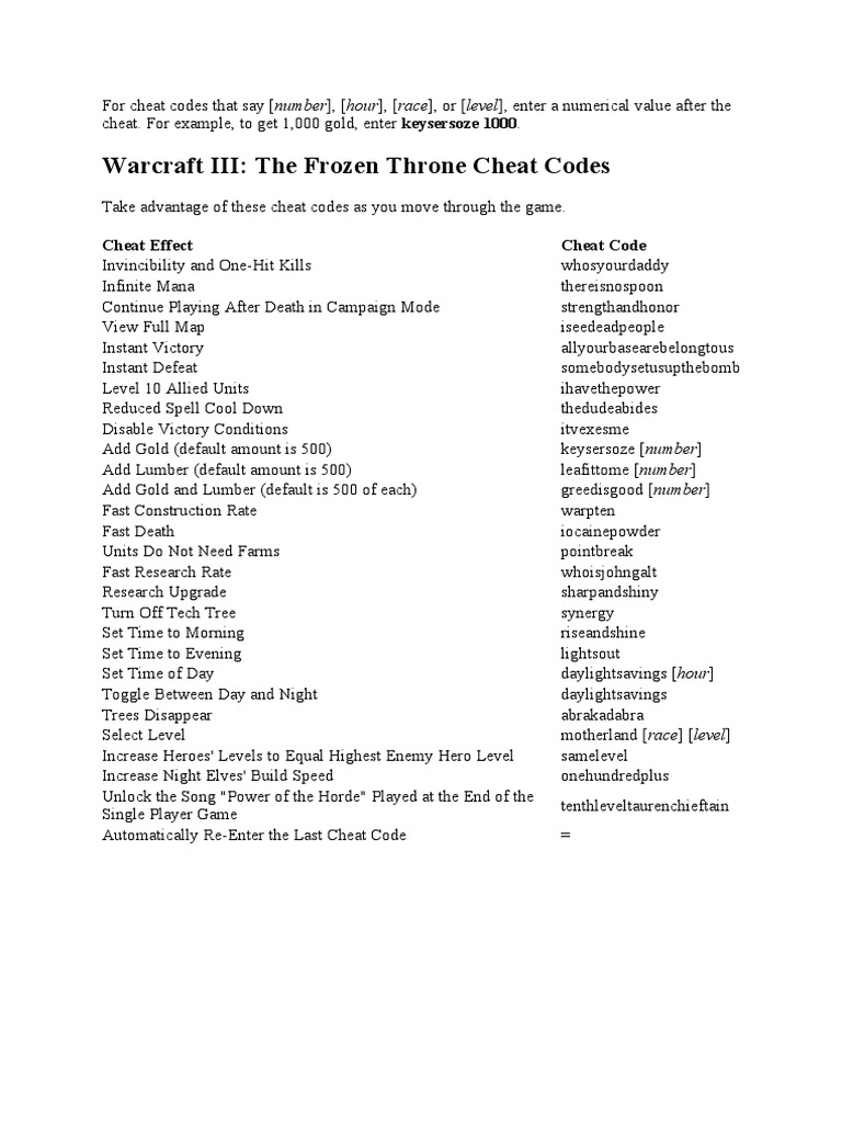 Cheat Warcraft 3 Frozen Throne | PDF | Cheating In Video Games | Gaming