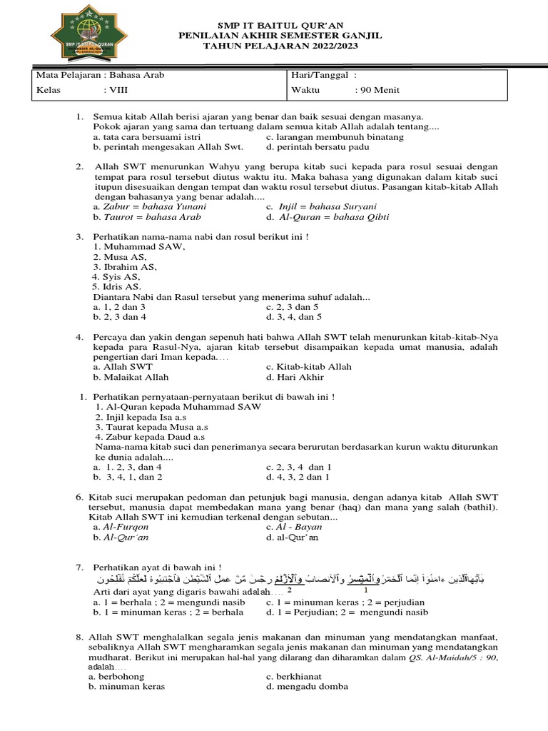 Soal Pas Pai KLS 8 | PDF
