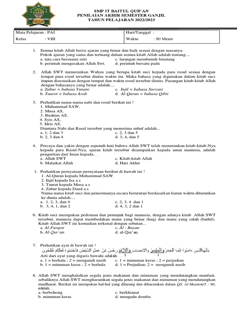 Ujian PAI Kelas VIII | PDF