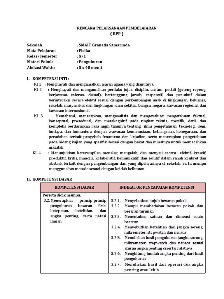 RPP KELAS X 2. Pengukuran | PDF