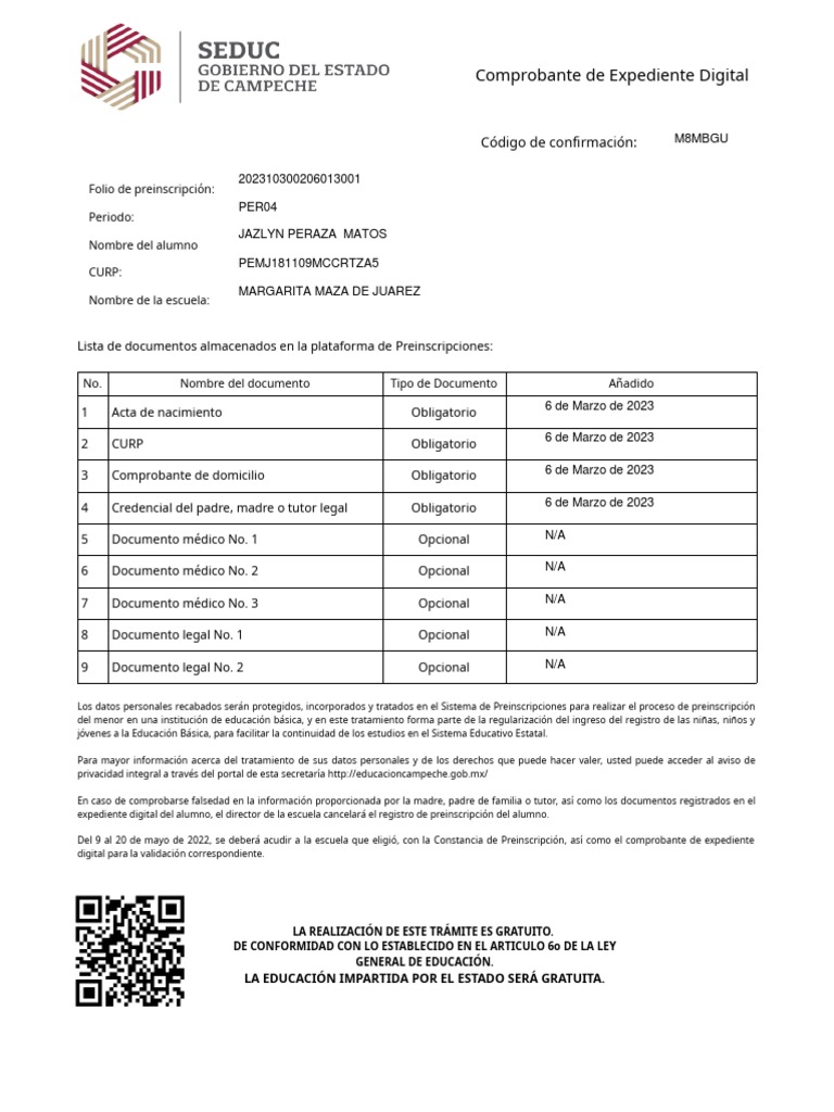 Comprobante de Expediente Digital M8MBGU | PDF