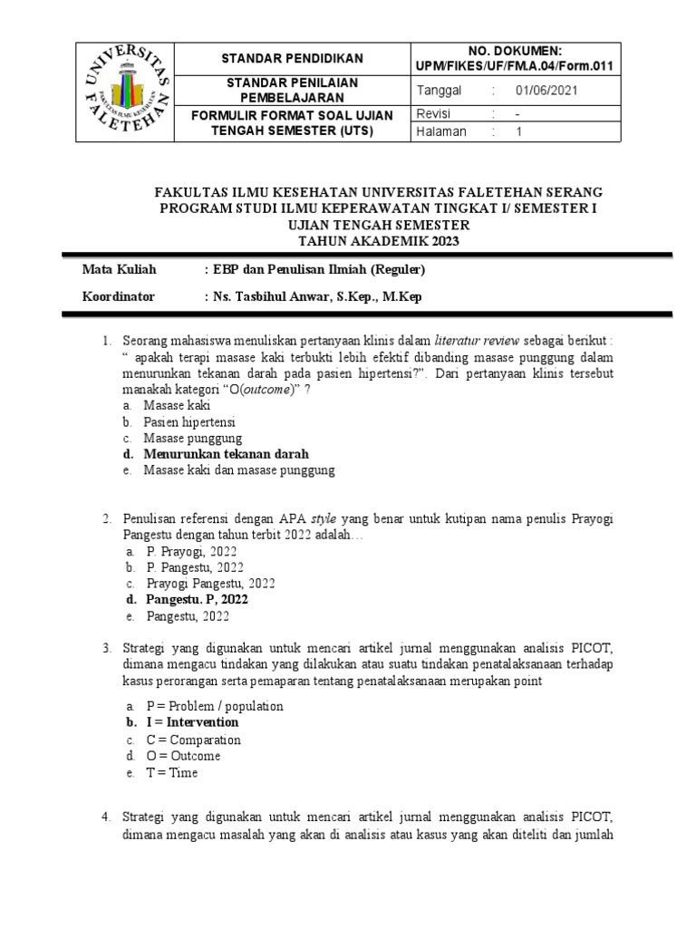 UTS Keperawatan: EBP & Penulisan | PDF