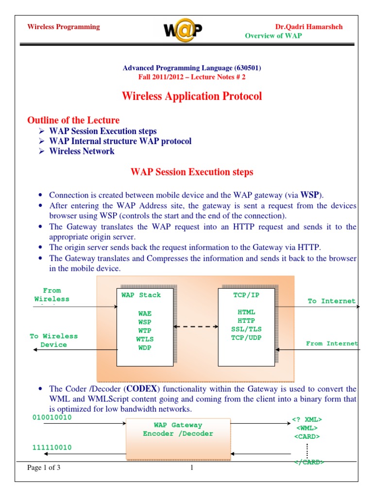 Lecture 2 Wireless Application Protocol Pdf Computer Network Hypertext Transfer Protocol