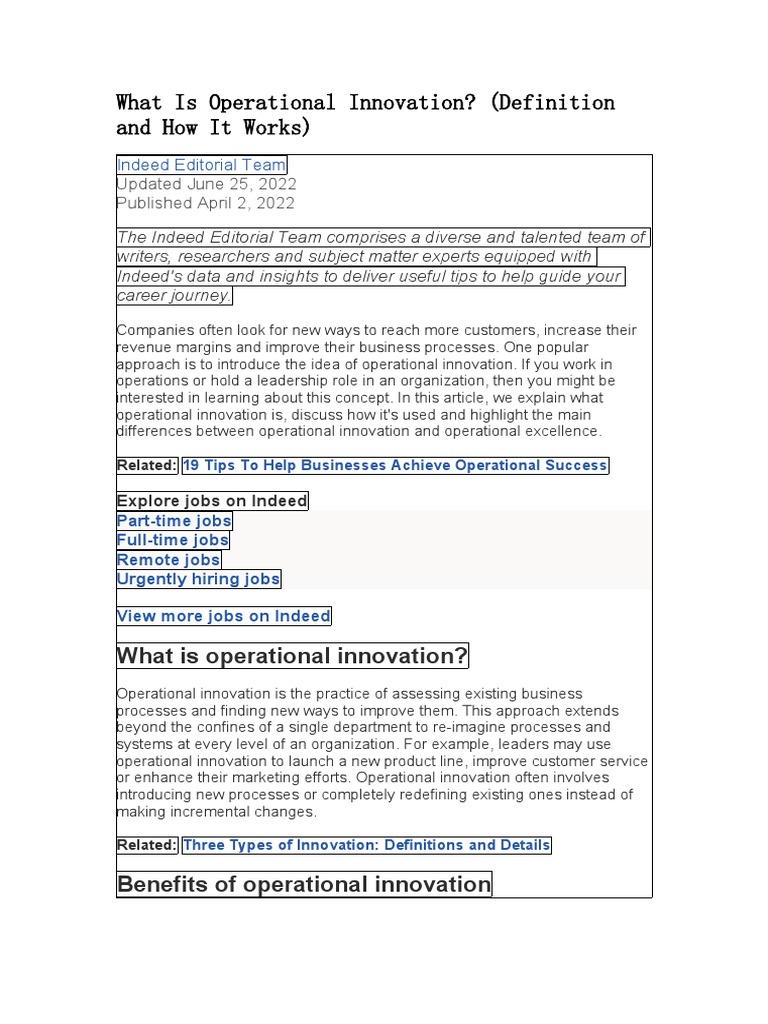 What Is Operational Innovation | PDF | Innovation | Performance Indicator