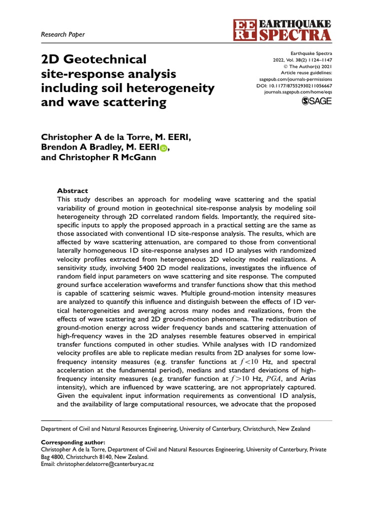 2D Geotechnical Site-Response Analysis Including Soil Heterogeneity and Wave Scattering | PDF ...