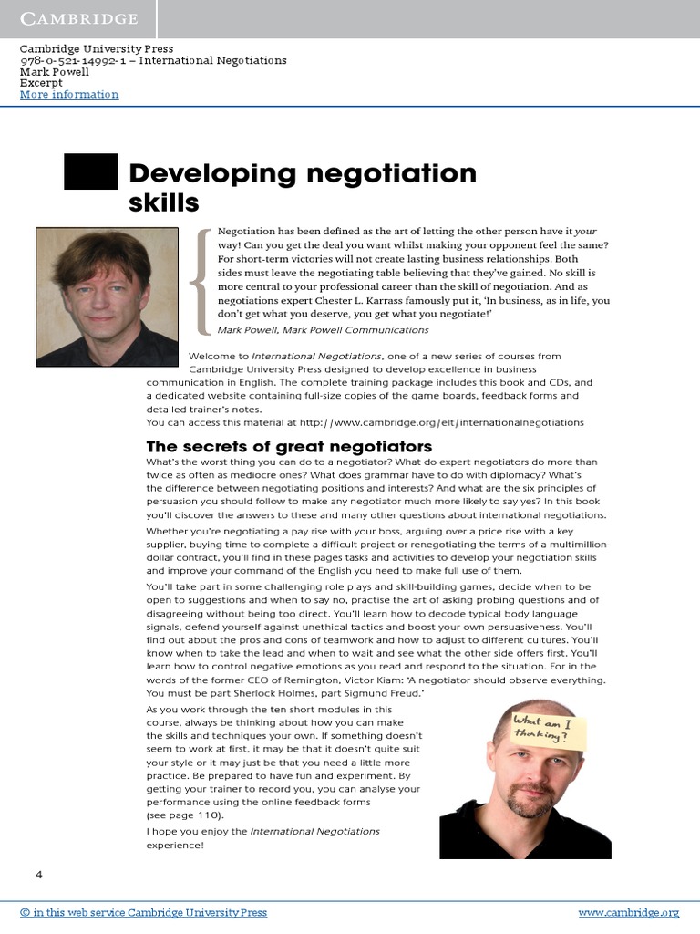 Developing Negotiation Skills Cambridage Excerpt | PDF | Negotiation ...