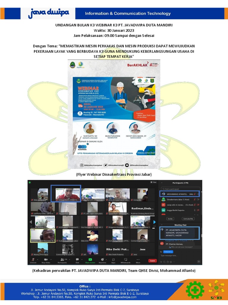 Undangan Webinar Bulan K3 (Pelatihan Bulan K3) Tahun 2023 | PDF