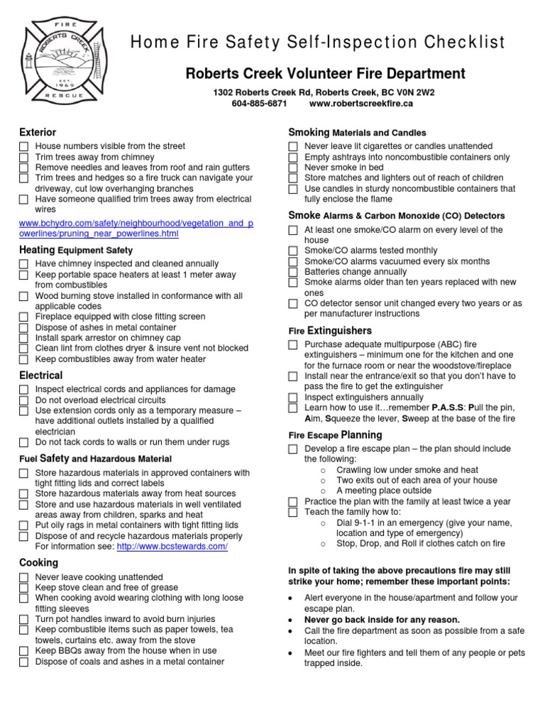 Home_Fire_Safety_Checklist | PDF | Fireplace | Smoke