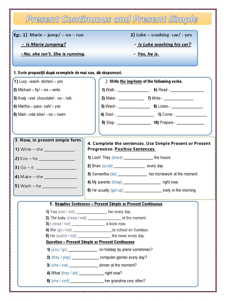 present-continuous-present-simple-worksheet | PDF | Linguistic Typology ...