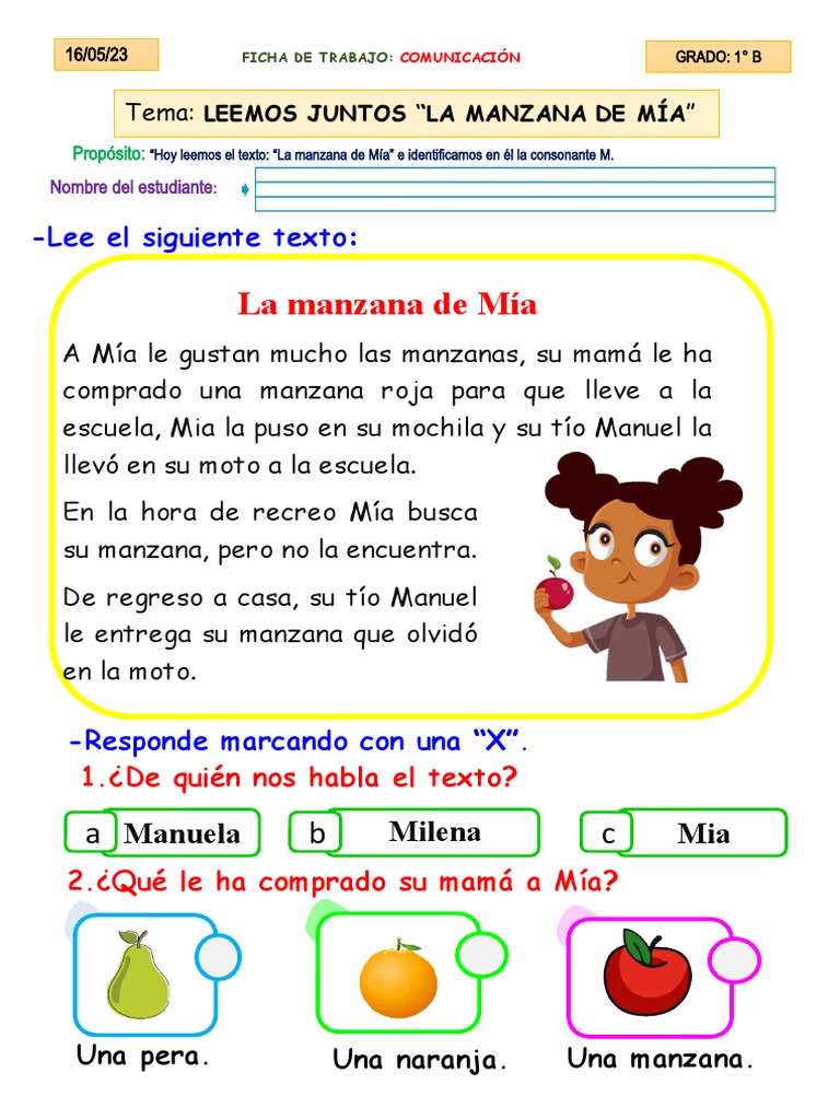 Hoja De Trabajo Sobre Las Partes De Una Manzana