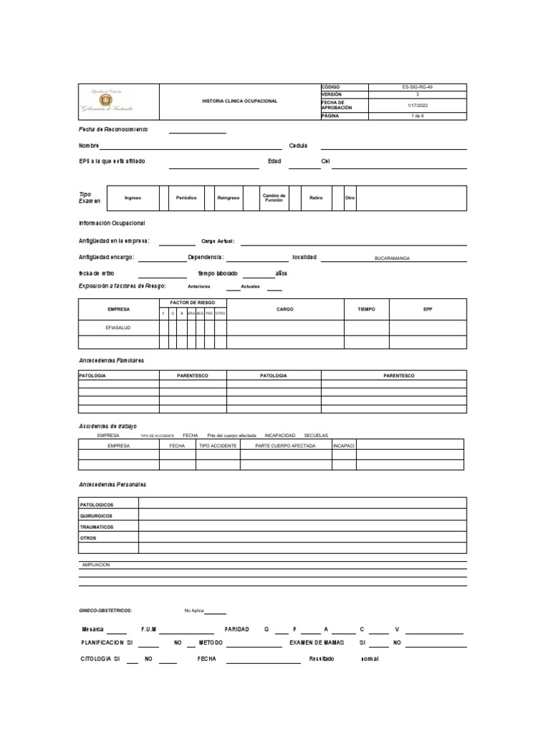 Es-Sig-Rg-49 Historia Clin Ocup v3 | Descargar gratis PDF | Medicina