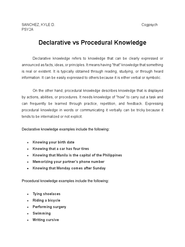 Declarative VS Procedural Knowledge - A Case Analysis | PDF ... Declarative VS Procedural Knowledge - A Case Analysis | PDF ...
